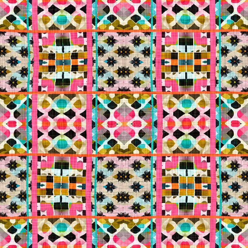 Kitsch Pattern Geometric Retro Design in Seamless Background. Trendy ...