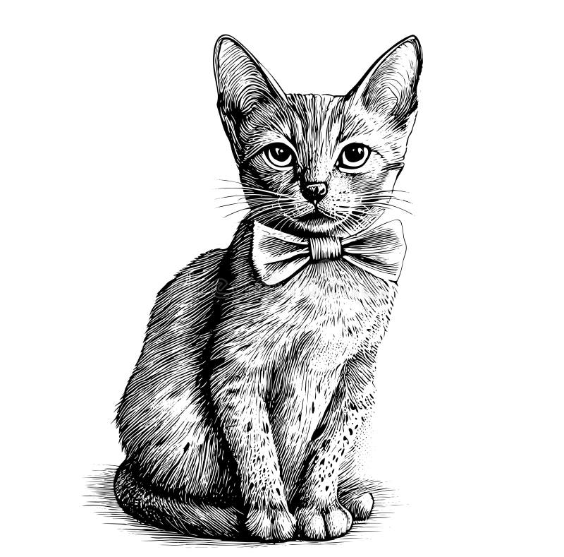 Kitten with Bow Tie Hand Drawn Sketch Engraving Style Stock Vector ... Kitten with Bow Tie Hand Drawn Sketch Engraving Style Stock Vector ...