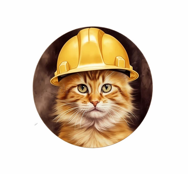 Logo Cat Builder, Serious Face, , in a Yellow Helmet Generated AI, Generative Assistant, Stock ...