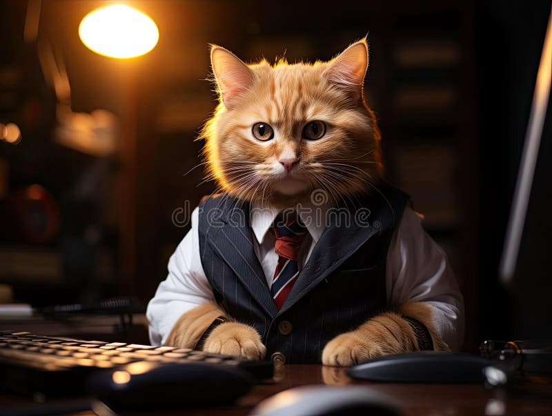 Kitten Business Suit with Computer Stock Illustration - Illustration of ...