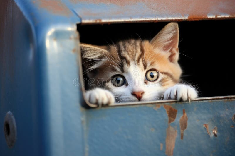 A Kitten Curiously Peeking Out from an Open Mailbox Stock Photo - Image ...