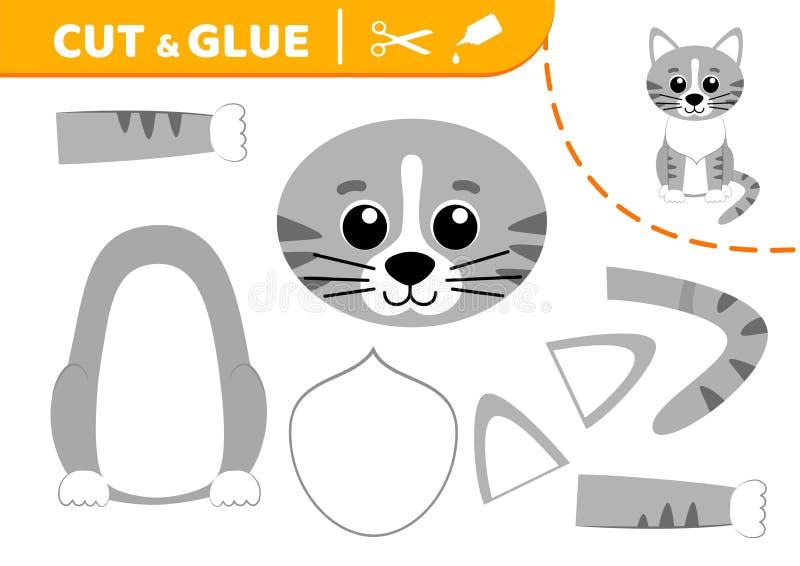 Kitten. Cut and Glue. Cat. Application Work. Paper Game. Vector Stock ...
