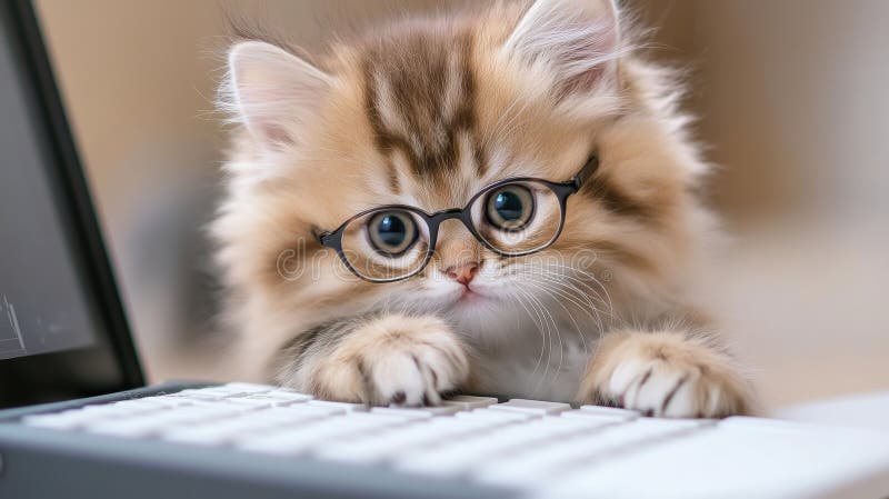A Kitten with Glasses Sitting on a Laptop Keyboard, AI Stock Photo ...