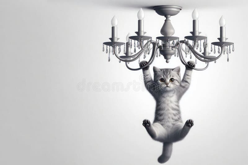 Kitten Hanging on a Chandelier. Space for Text. Stock Photo - Image of ...
