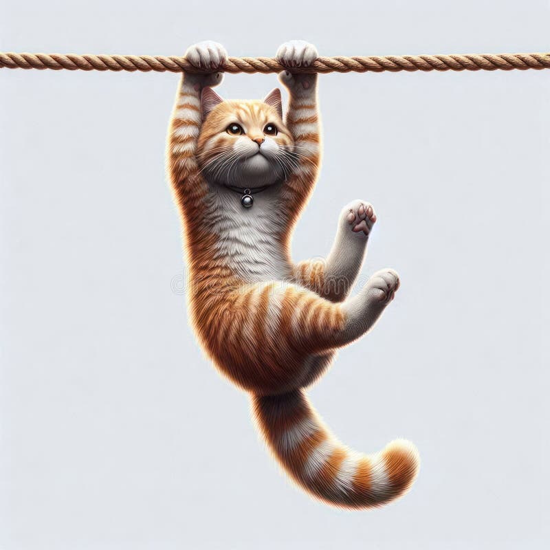 Kitten hanging on a rope. stock photo. Image of agility - 348964262