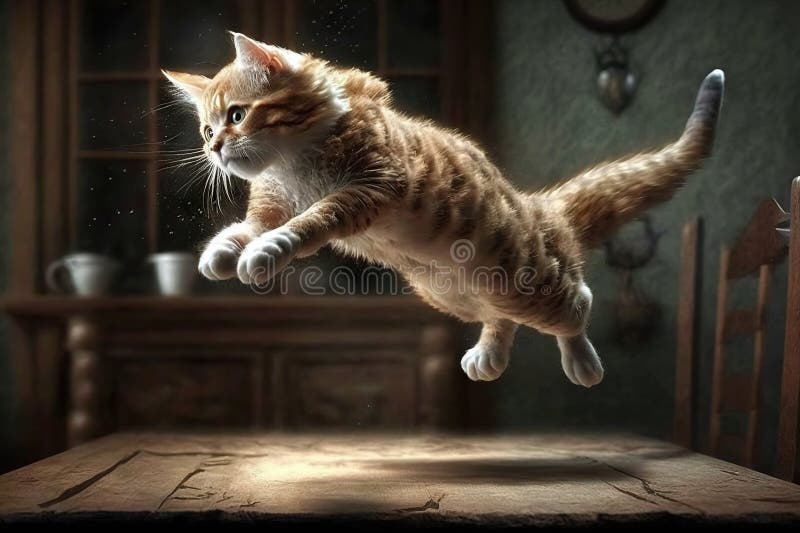 Kitten Jumping in the Air Inside a House. Ai Generated Stock ...