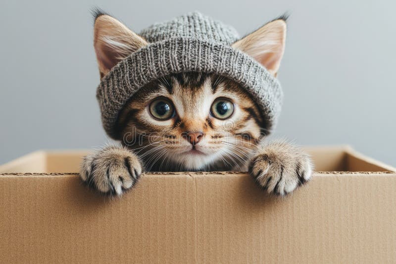 Kitten Knitted Hat Inside Box Stock Photos - Free & Royalty-Free Stock ...