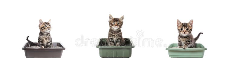 Kitten in the Litter Box Side View Isolate Stock Illustration ...