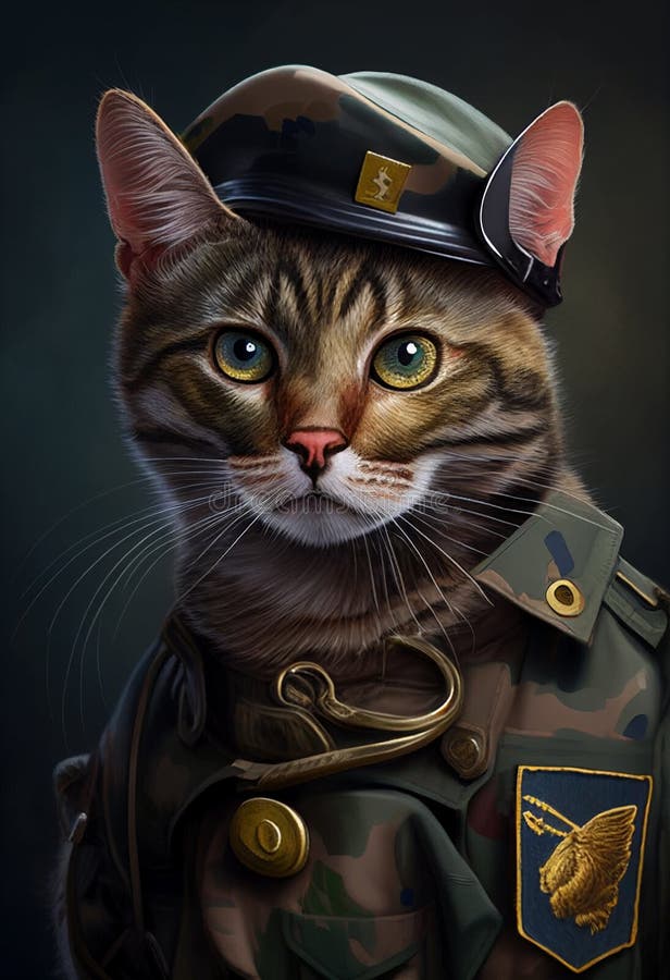 A Cat in a Military Uniform of the Army, Cartoon, AI Generated Stock ...