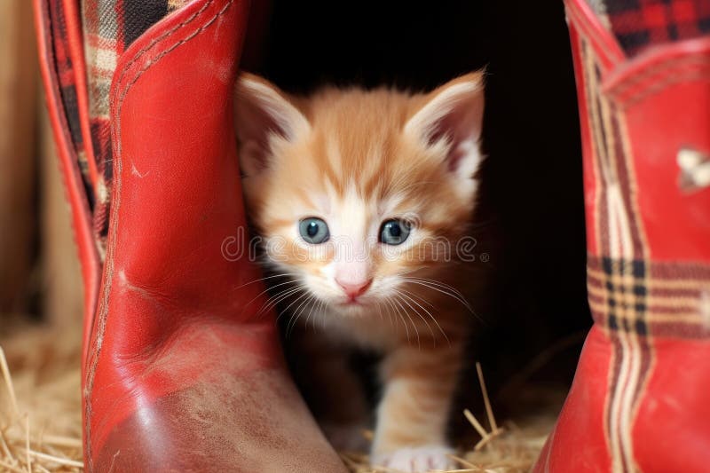Kitten Peeking Out from Inside a Cowboy Boot Stock Illustration ...