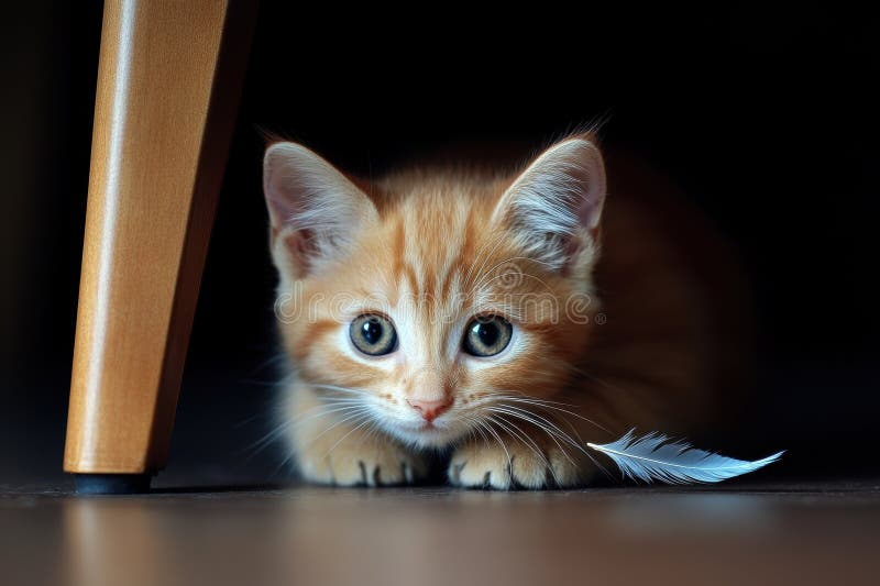 Kitten Playfulness, a Tiny Kitten Sat in Silence Under a Chair, Ready ...