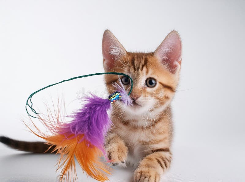 A Kitten - Playing with a Feather Toy, Curiously Gazzing. AI Image ...