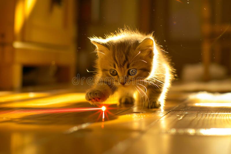 A Kitten is Playing with a Laser Light Stock Photo - Image of small ...