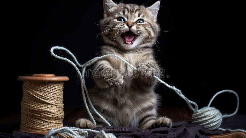 Kitten Playing with Threads Stock Image - Image of mammal, curiosity ...
