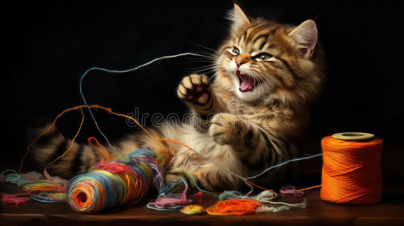 Kitten Playing with Threads Stock Photo - Image of pets, kitten: 295659240