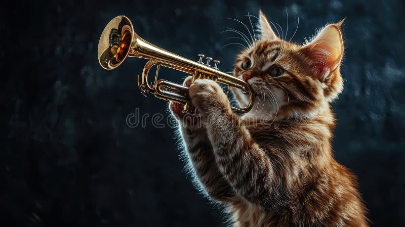 A Kitten Playing the Trumpet Stock Illustration - Illustration of eyes ...