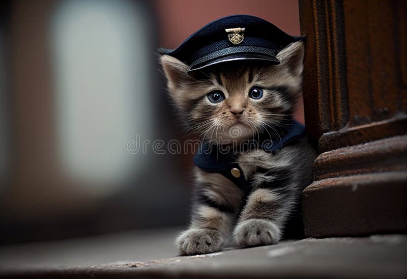 Kitten in Police Uniform. AI Generated Stock Illustration ...