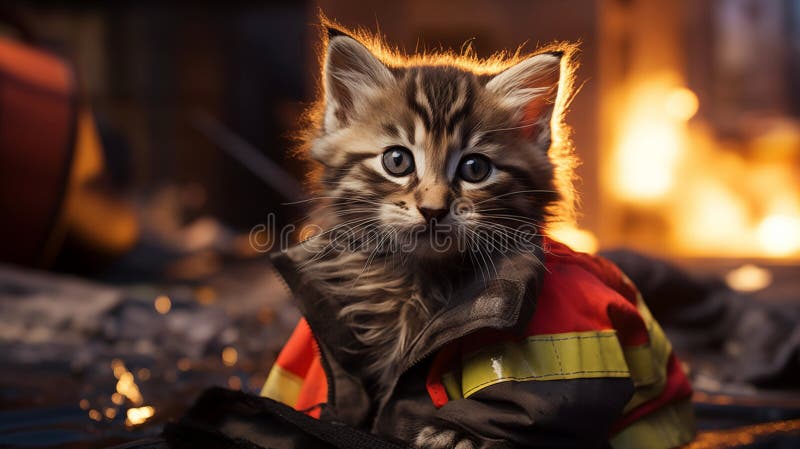 Kitten Rescued from a Fire. a Kitten Was Rescued by a Fireman from a ...