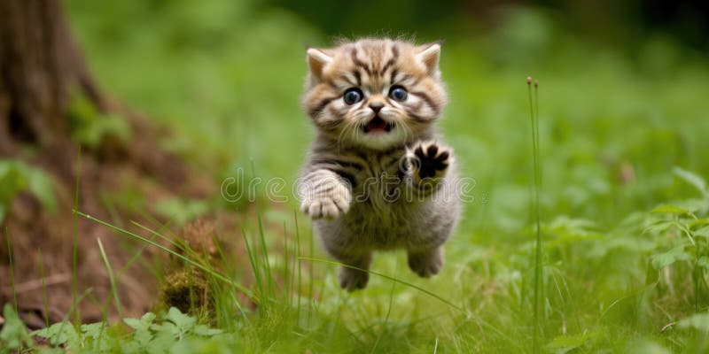 A Kitten Running through the Grass. Generative AI Image. Stock ...