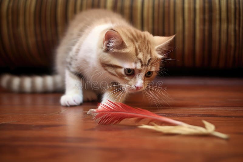 Kitten Stalking a Feather on the Floor, Ready To Pounce Stock ...
