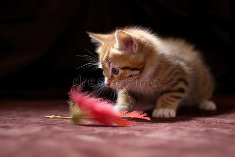 Kitten Stalking a Feather Toy from a Distance Stock Illustration ...