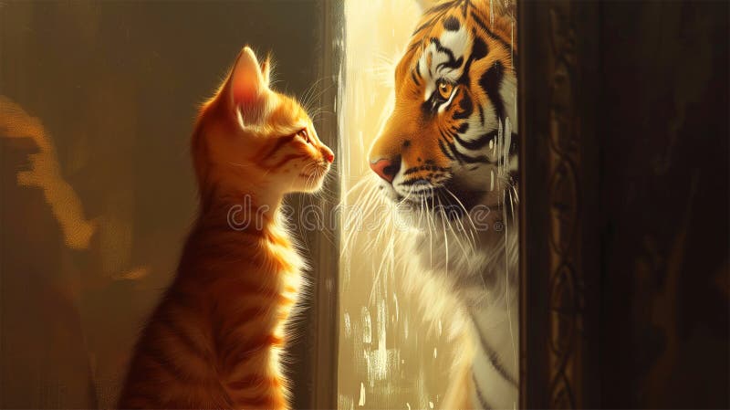 Kitten and Tiger Motivation Stock Illustration - Illustration of face ...