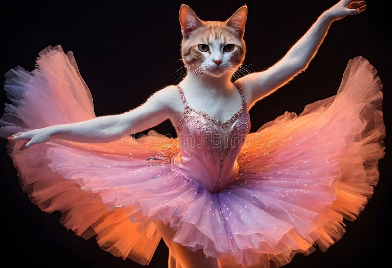 A Kitten in a Tutu Dances Ballet. AI Generated. Stock Illustration ...