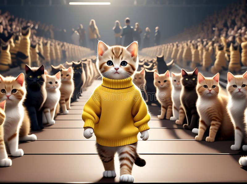 A Kitten Walks Down the Catwalk at a Fashion Show. AI Generated. Stock ...