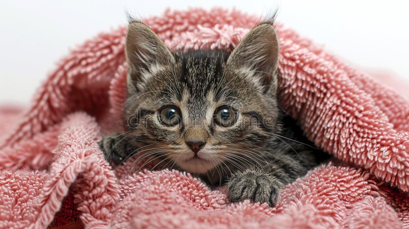 A Kitten Wrapped in a Soft Towel in a Bundle of Cuteness Stock ...