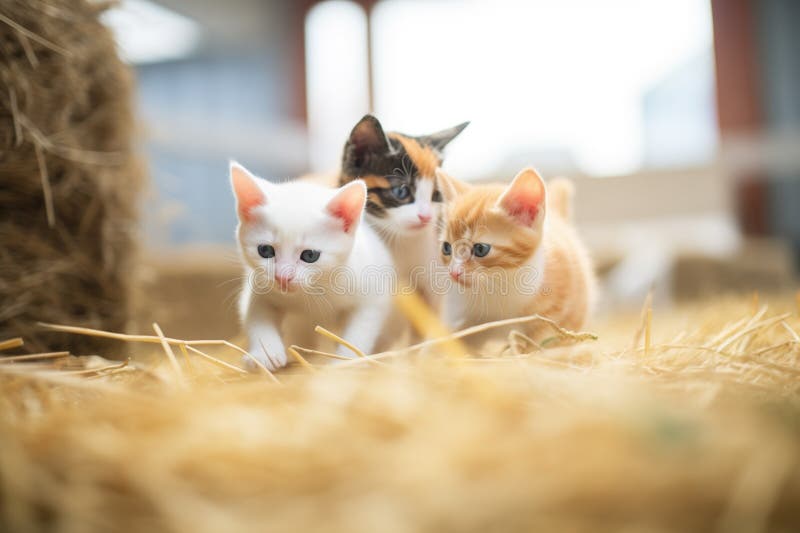 Kittens Chasing Each Other in Hay Stock Photo - Image of animal ...