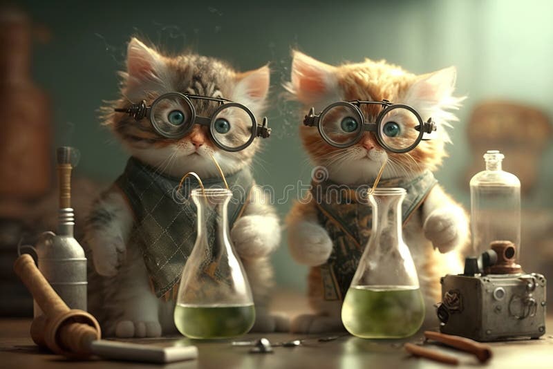 Kittens Dressed As Scientists Doing Experiment in a Lab, Created with ...