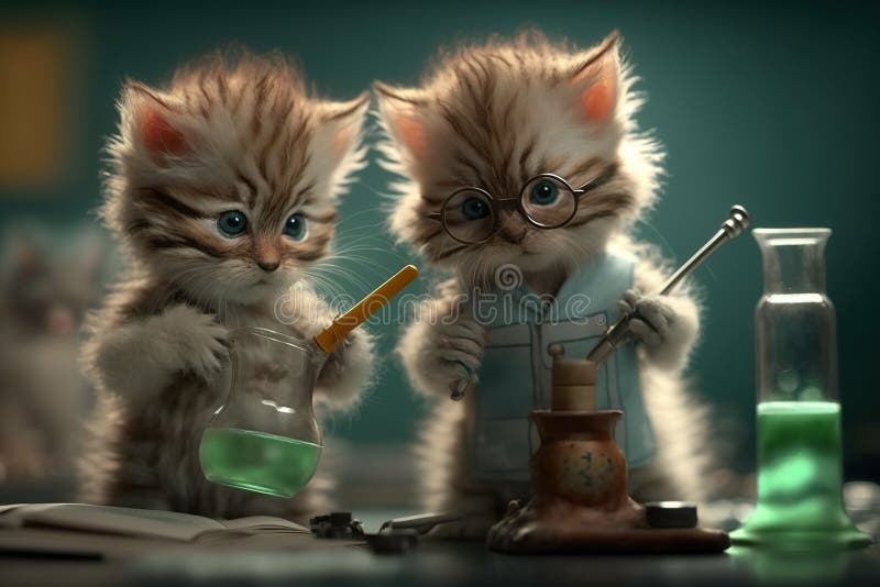 Kittens Dressed As Scientists Doing Experiment in a Lab, Created with ...