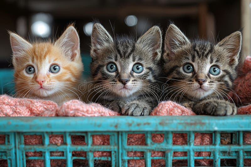 Kittens Rest in a Cage at an Animal Shelter for Stray Creatures Stock ...