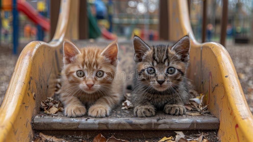 Kittens on a Slide - Generative Ai Stock Illustration - Illustration of ...