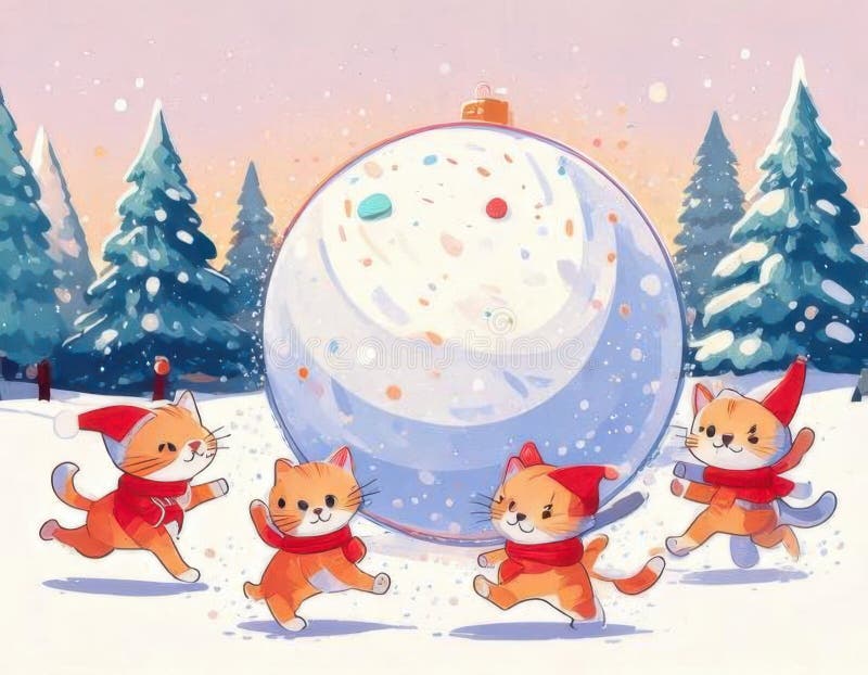 Kittens in a Winter Snow Land at 14-11-2024 Stock Illustration ...