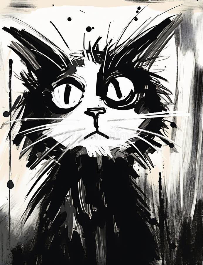Kitty Cat Kitten Grumpy Face Neo Expressionism Startled Ink Worr Stock ...