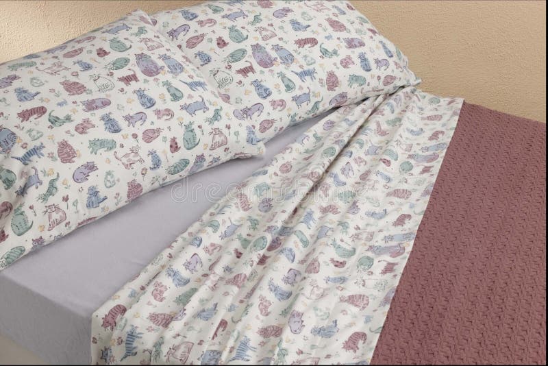 Kitty cat sheets on bed stock photo. Image of kitty, animal - 13709782