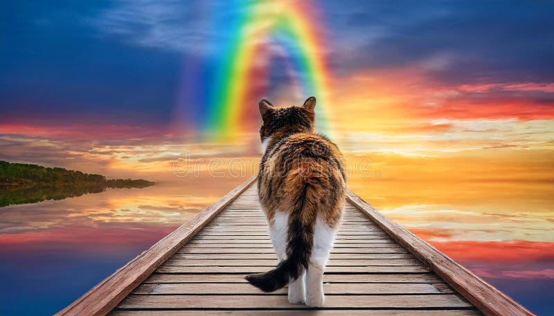 Kitty Cat Walking Over the Rainbow Bridge with Its Back To the Viewer ...