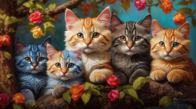 Kitty cats stock illustration. Illustration of plant - 297110739