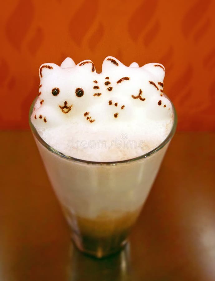 Kitty 3D Latte Art on Iced Chocolate Stock Image - Image of macchiato ...