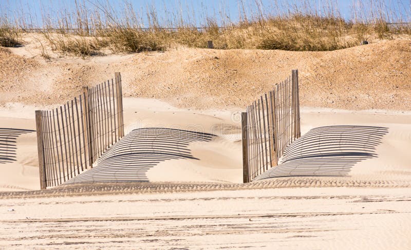 Wooden Fences and Shadows on Kitty Hawk Beach, North Carolina. No ...