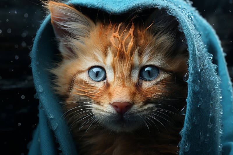 Kitty Indulging in a Refreshing Towel Bath - Perfect for Pet Care ...
