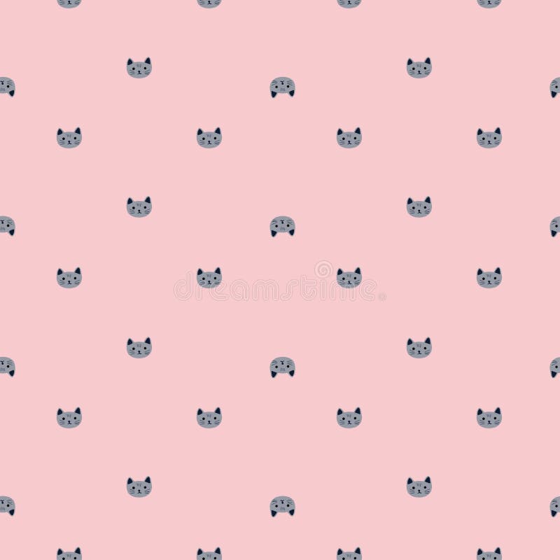 Kitty Pattern Seamless in Freehand Style. Head Animals on Colorful ...