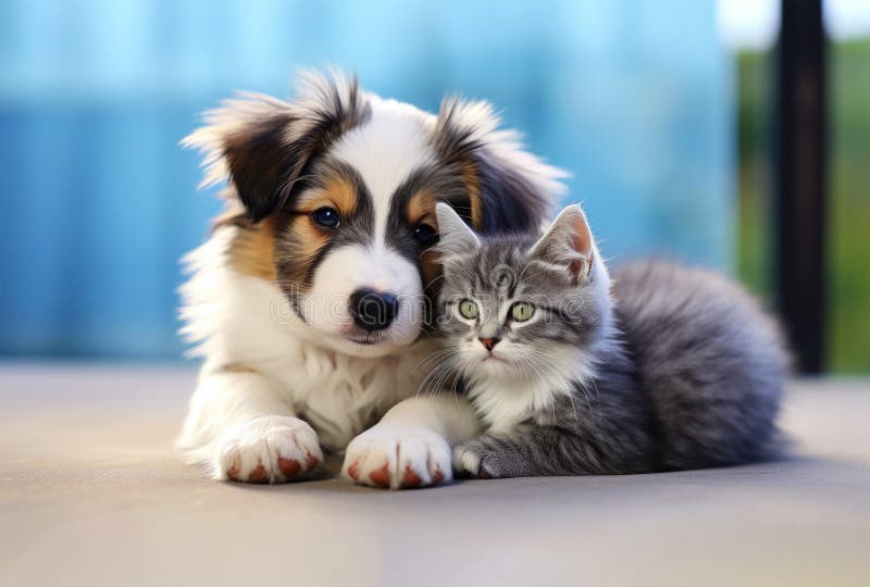 Kitty and puppy together stock illustration. Illustration of puppy ...