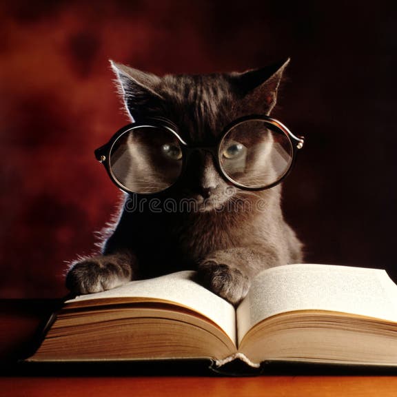 Kitty reading a book stock image. Image of animal, kitty - 22804503