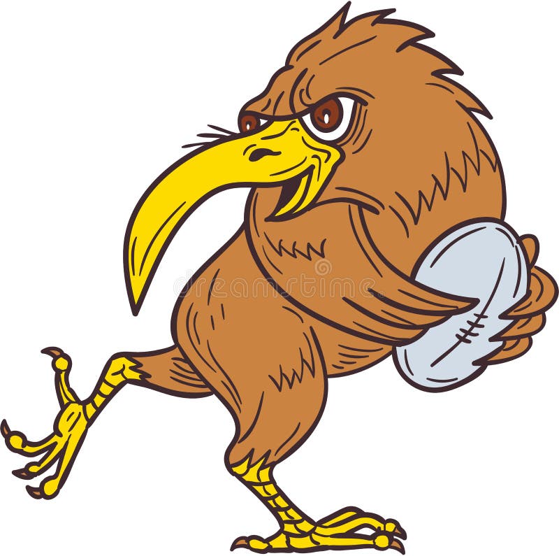 Kiwi Bird Running Rugby Ball-Tekening Vector Illustratie - Illustration ...