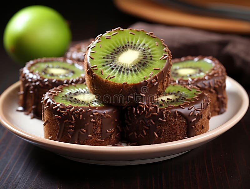 Kiwi Cake Decorated with Fruit on a Dark Background Stock Illustration ...