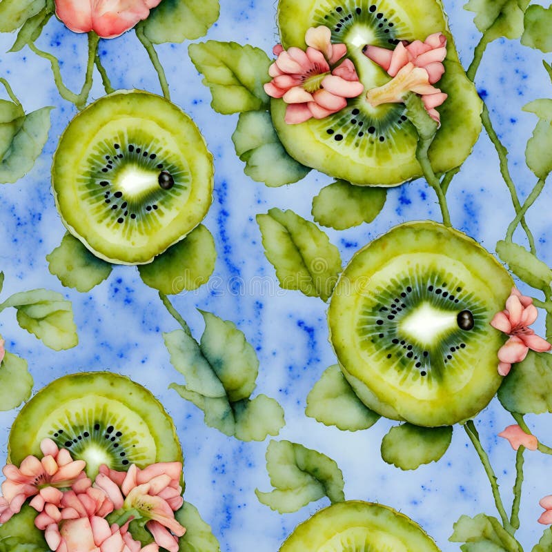 Kiwi flowers pattern stock illustration. Illustration of trees - 269934235
