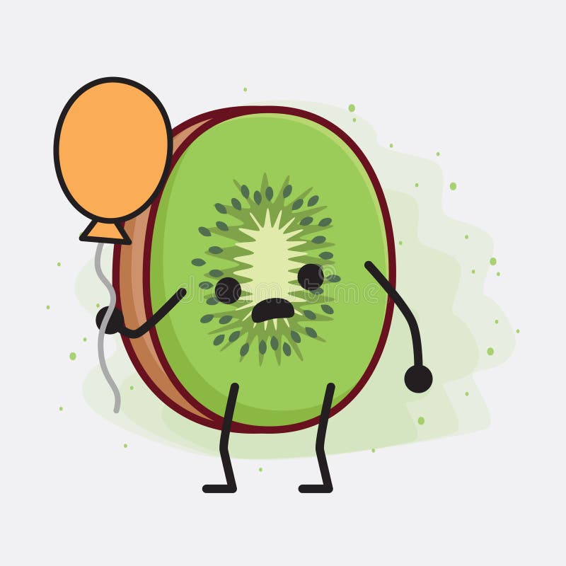Kiwi Fruit Cute Character Illustration With Simple Face Hands And Legs On Isolated Background