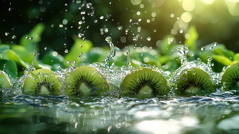 Kiwi Fruit is Floating in a Pool of Water. Stock Image - Image of drop ...